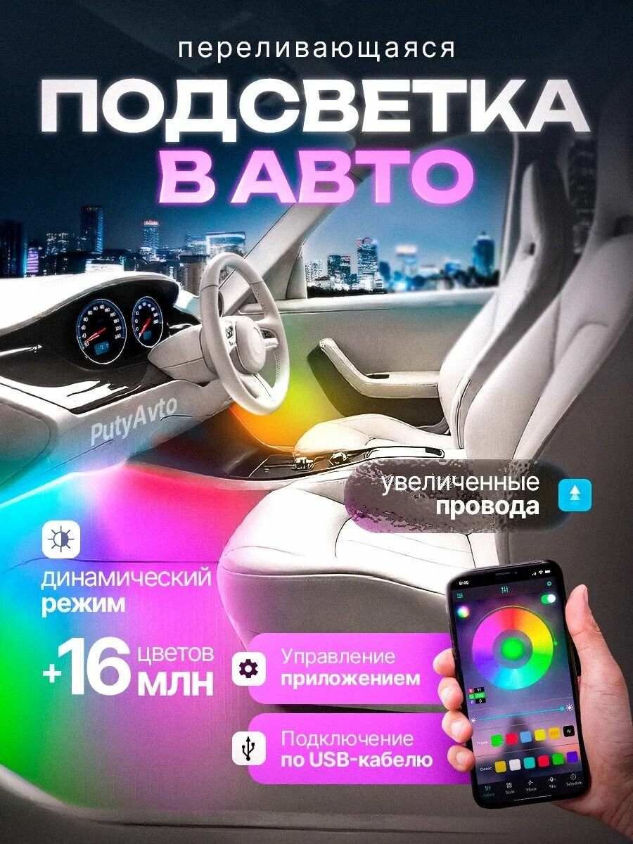Подсветка в машину под ноги переливающаяся