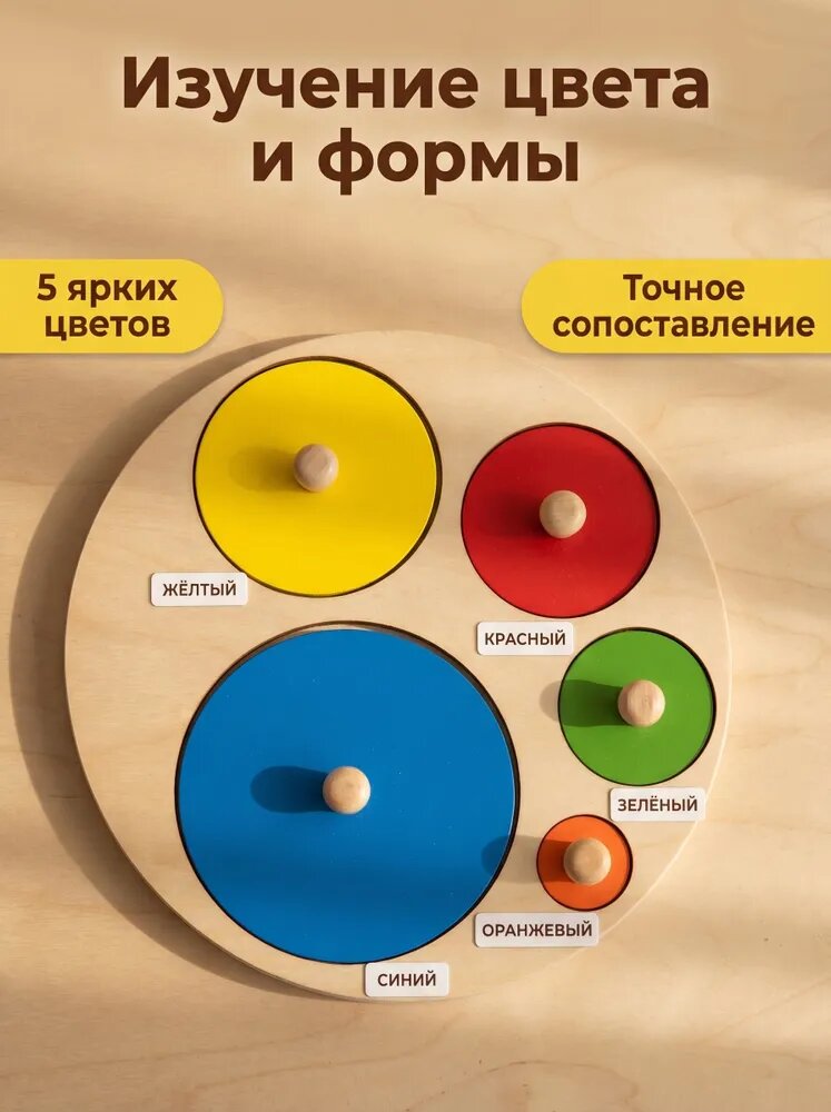 Деревянная развивающая игрушка с геометрическими вкладышами, 5 отверстиями, Монтессори