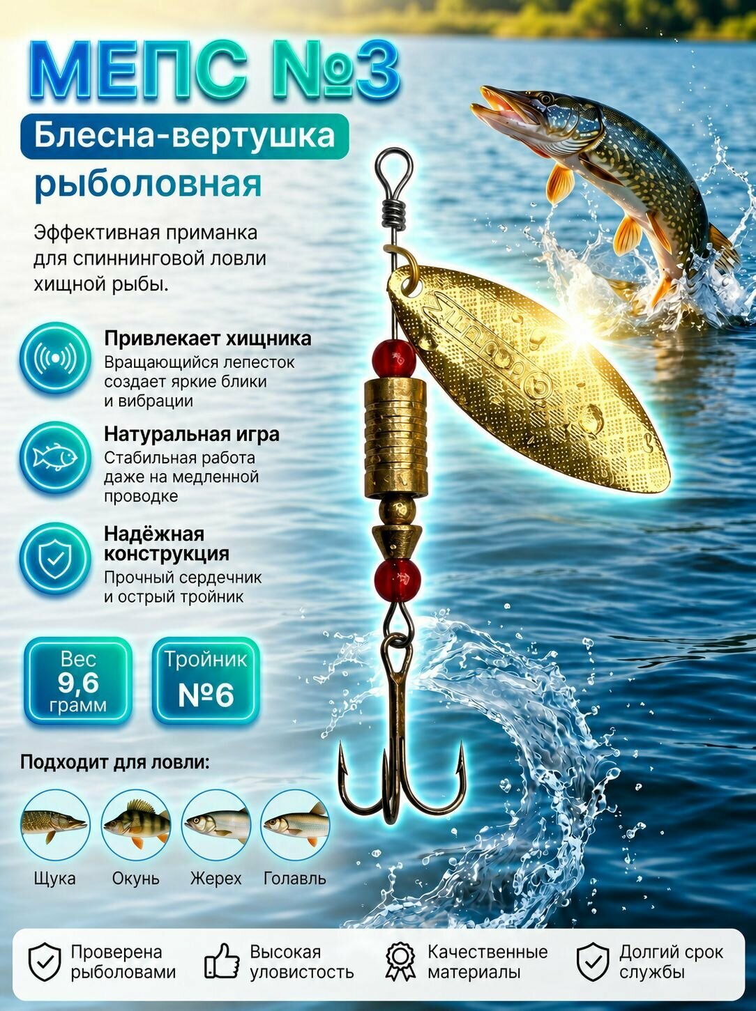 Блесна вращающаяся Mepps AGLIA LONG 3 / GOLD