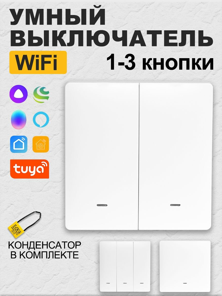 Умный выключатель wifi, одноклавишный, белый tuya 2P