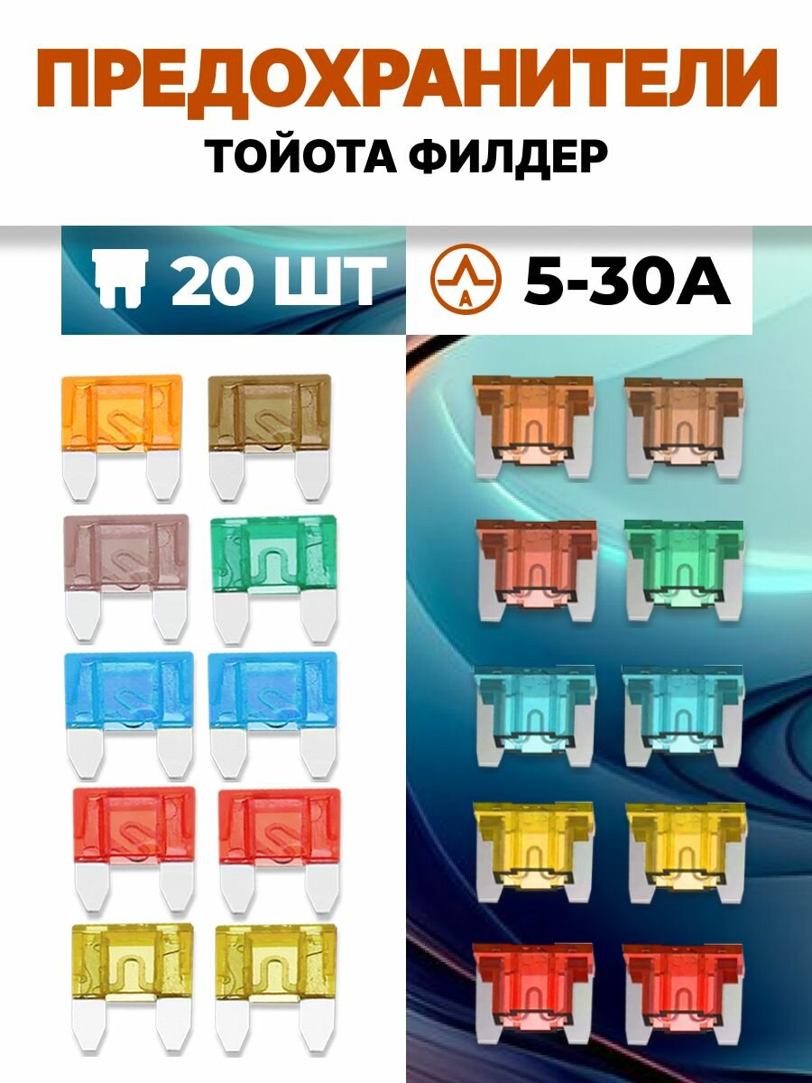 Предохранители флажковые Тойота Филдер набор Мини+Микро 20 шт / Toyota Fielder