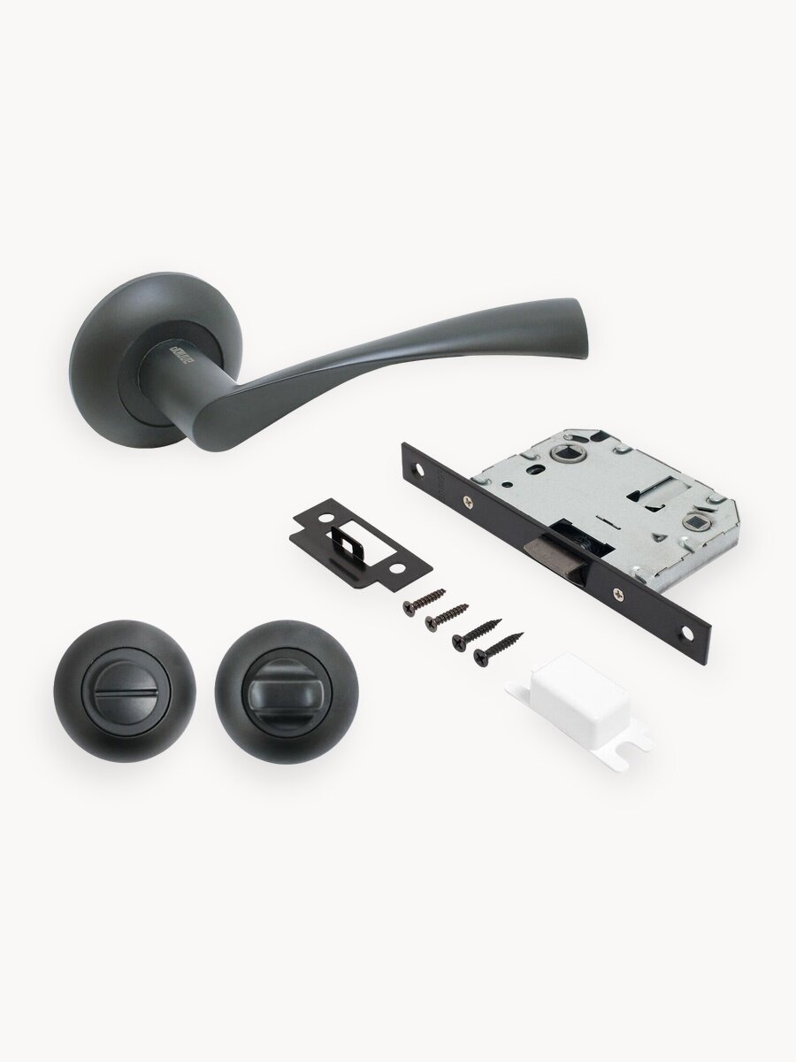 Комплект ручка дверная, защелка, поворотник аллюр АРТ "оскар", матовый черный