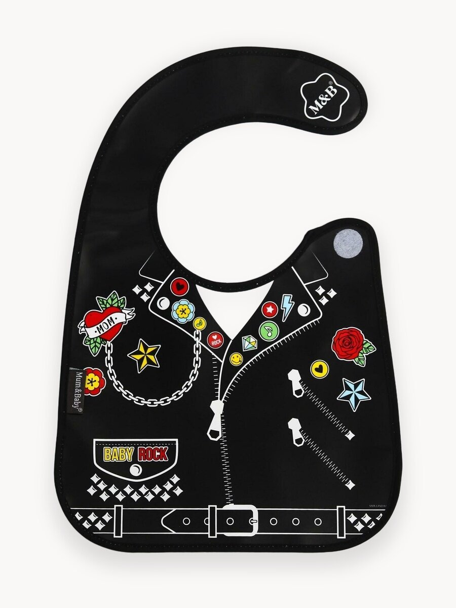 Нагрудник для кормления "Rock star" непромокаемый на липучке, с карманом, Mum&Baby