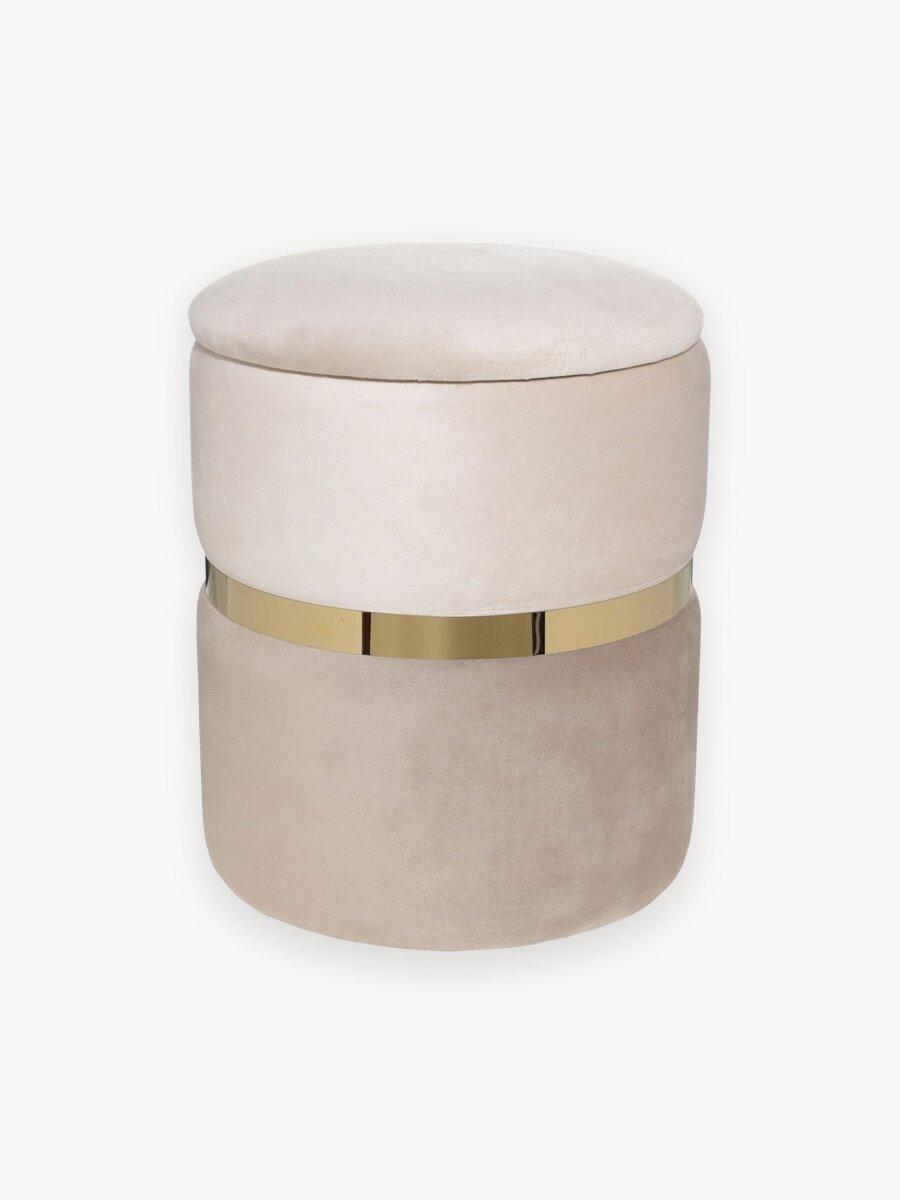 Пуфик, Kuchenland, 30х38 см, с ящиком для хранения, вельвет/металл, серо-бежевый, Pouf