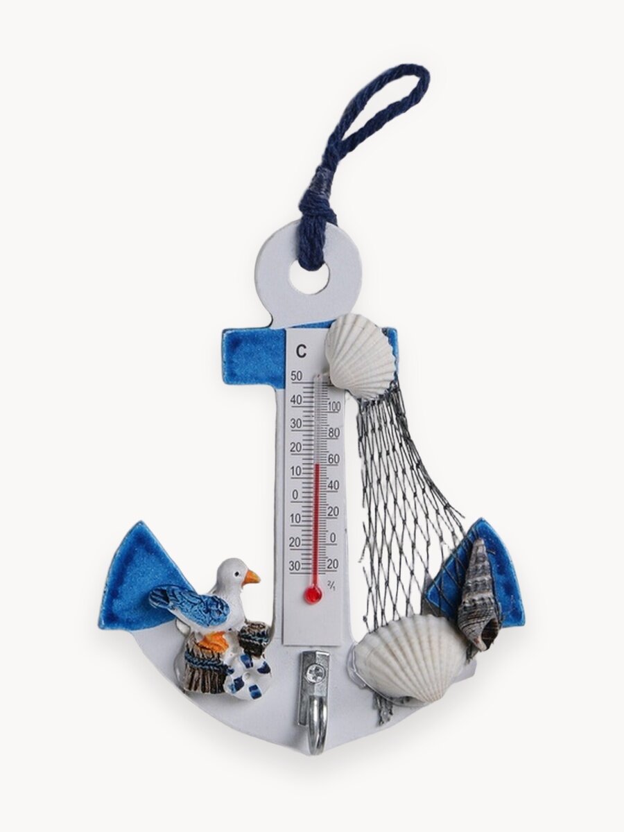 Термометр домашний настенный с крючком «Якорь с чайкой», 12×9.5×2.5 см