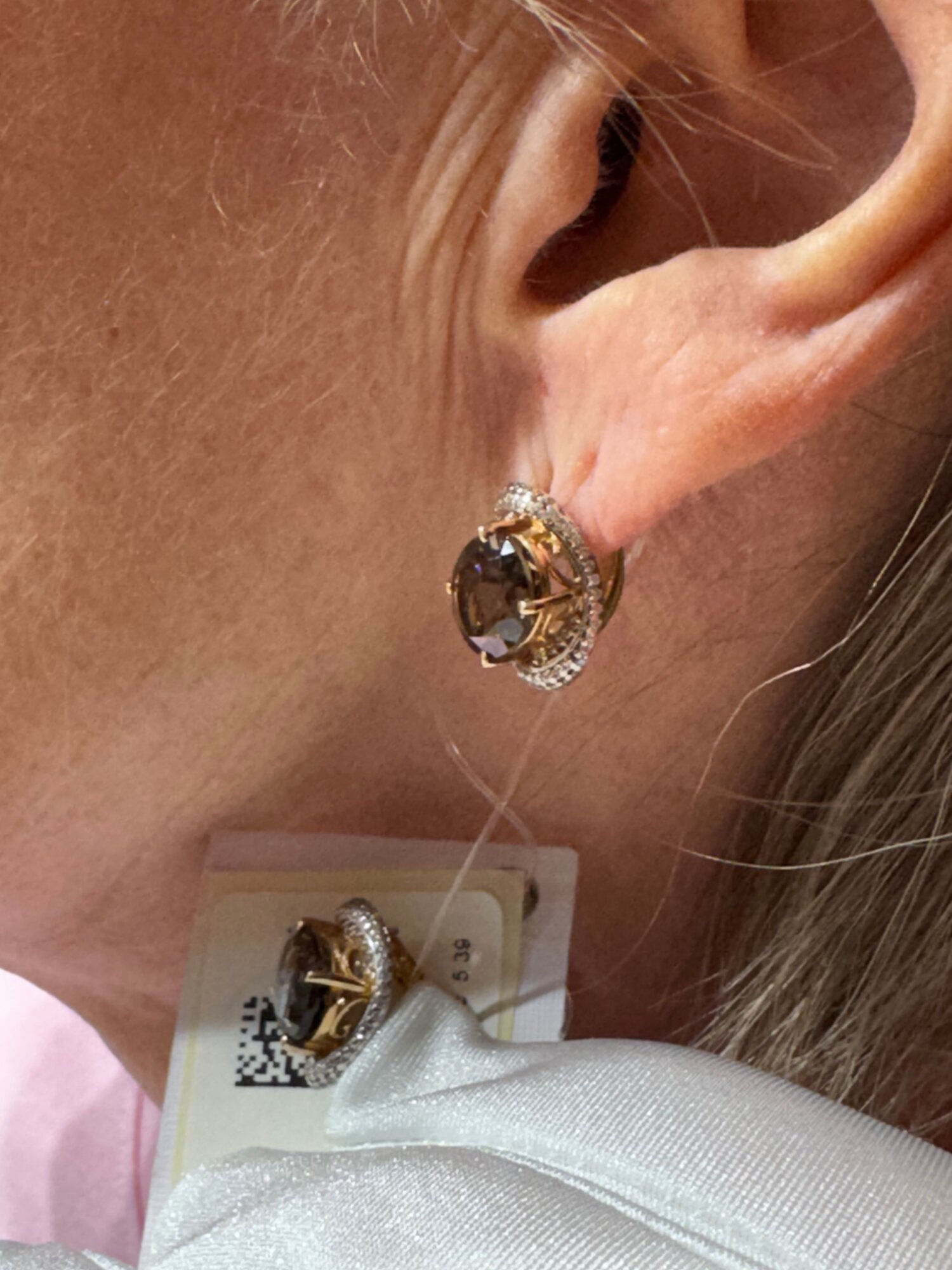 Серьги двусторонние Diamant, красное золото, 585 проба, родирование, раухтопаз, фианит, размер 10 мм, длина 1.5 см, , коричневый, бесцветный — фото 1