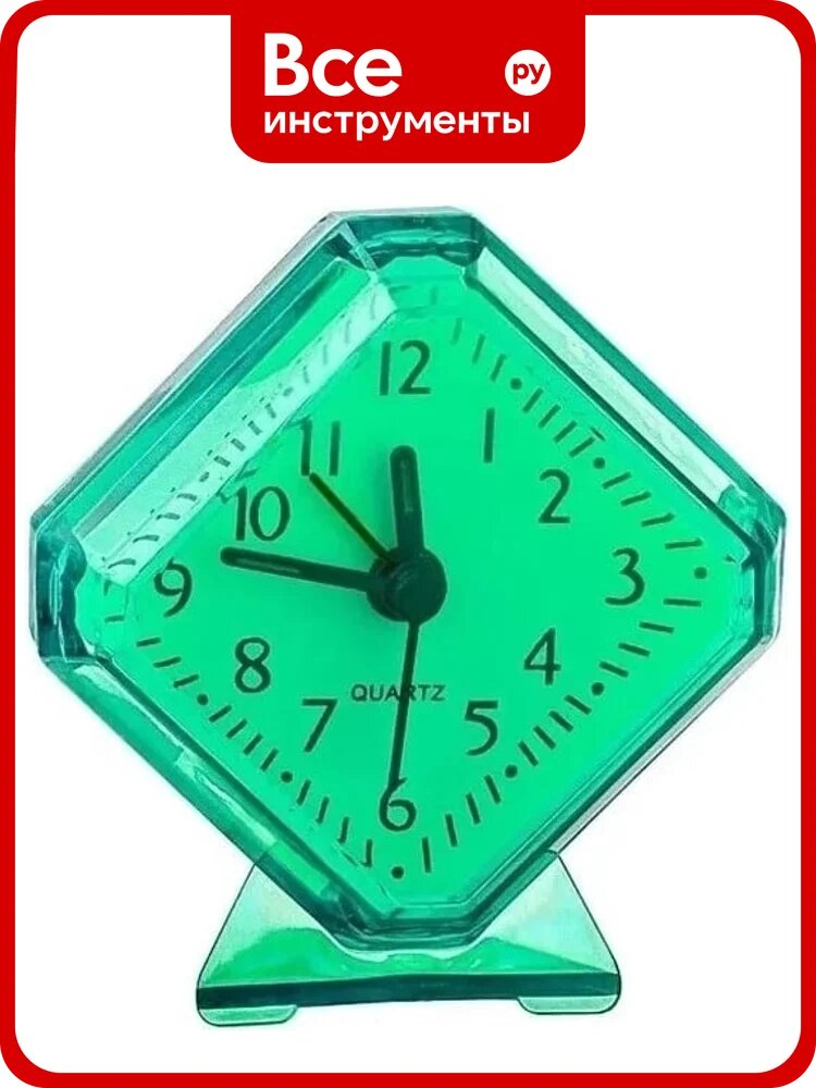 Часы-будильник PERFEO Quartz " PF-TC-002", ромб, 7,5x8,5 см, зелёные 30015198