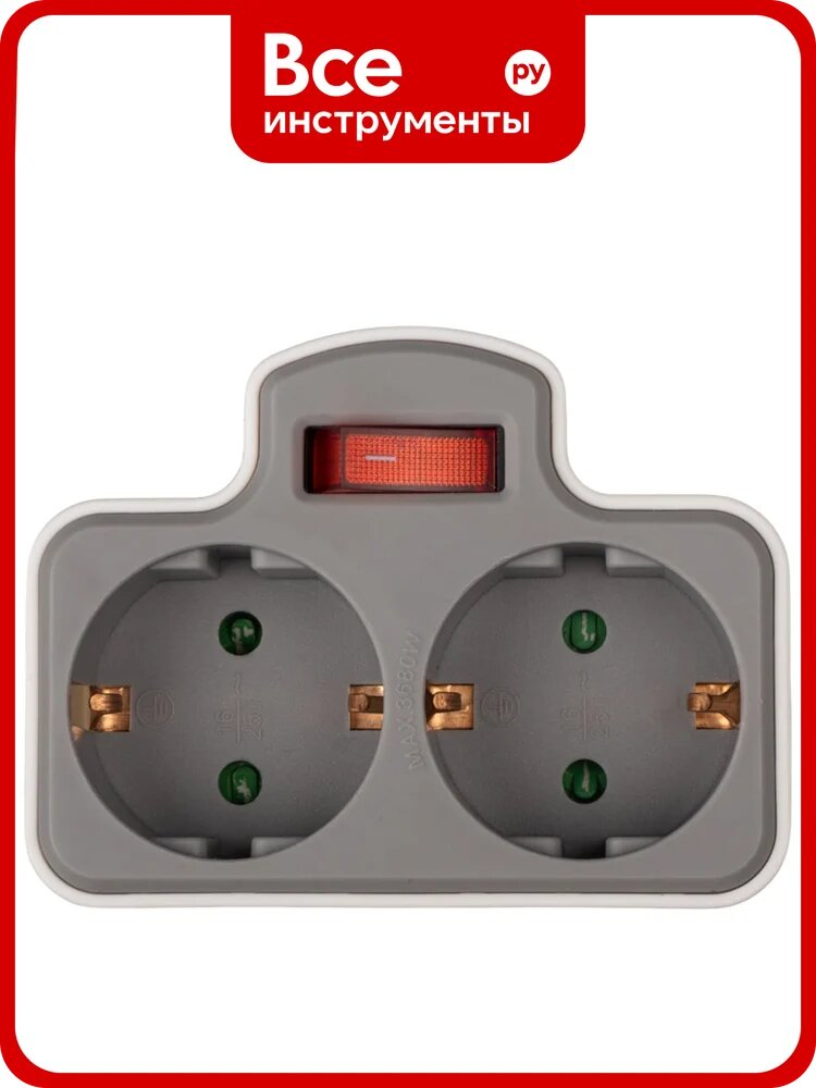 Разветвитель с заземлением Jаzzway 16А AD-2GS-gy серый 3.68кВт защитные шторки с выключателем IP20 5063983