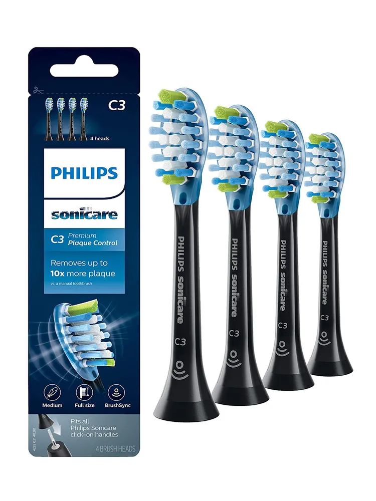 Сменные насадки для зубной щётки Philips Sonicare C3, модель HX9044/65, комплект из 4 штук, Чёрный