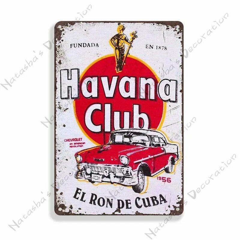 Декоративная металлическая табличка Реклама алкоголя Ром Бар Havana Club 30x20 см