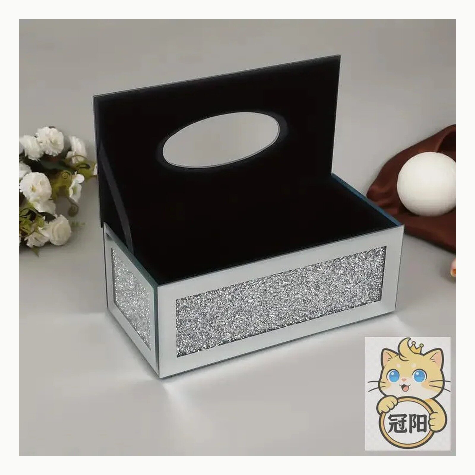 Салфетница зеркальная серебристая с блестящей отделкой для сервировки стола, 1 шт — фото 1