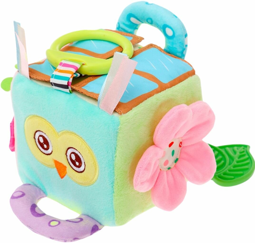 Мягкая развивающая подвесная игрушка "Бизикубик" с пищалкой, в детскую кроватку или коляску, подвеска для новорожденных в машину