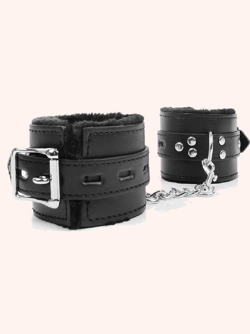Наручники Notabu, с мехом и металлическими карабинами, чёрные, ПВХ