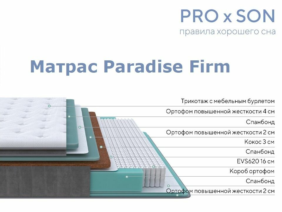 Матрас PROSON PRESTIGE PARADISE FIRM 90х190 см с высокой степенью жесткости, Анатомический, Независимые пружины
