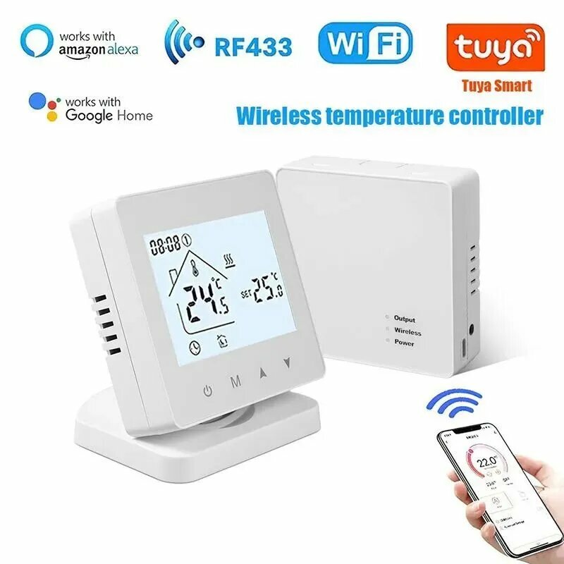 KNOW EASY-Беспроводной термостат / термостат газового котла с питанием от аккумулятора, программируемый сенсорный экран R9-WIFI для обогрева помещений с ресивером
