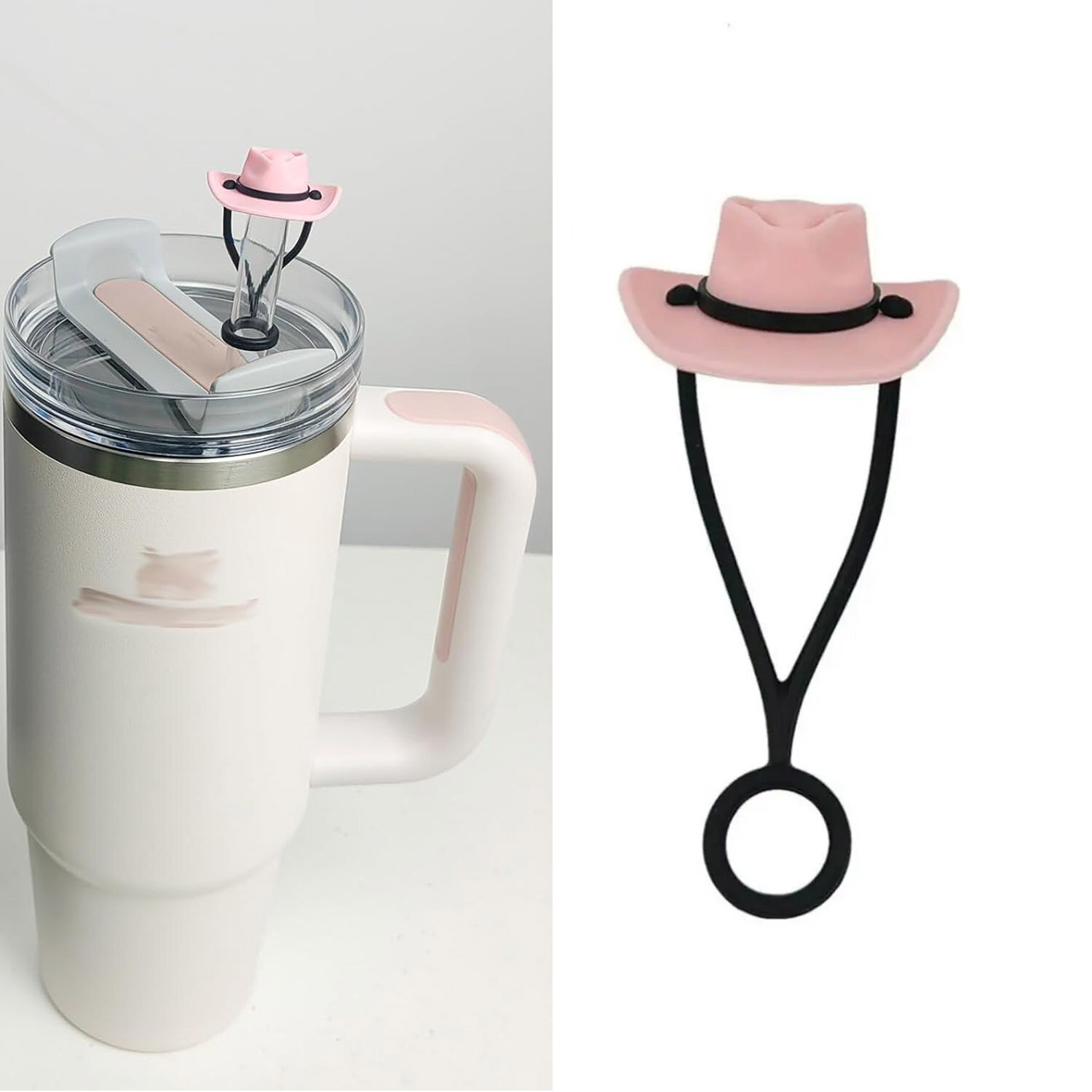 Крышка для соломинки, совместимая с соломинками диаметром 10 мм, аксессуар для стакана 40/30 унций, силиконовая крышка для соломинки, многоразовый протектор наконечника соломинки, (Ковбойская шляпа, черный), черный, белый, розовый, коричневый,