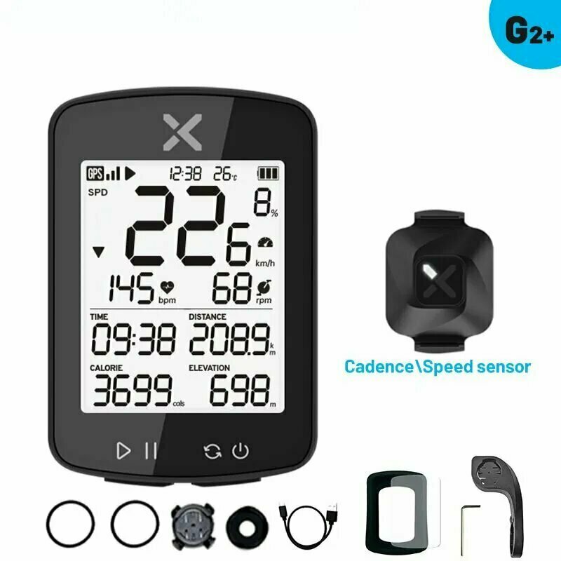 Велокомпьютер XOSS G2+, 2,2", ЖК, GPS, ANT+, Bluetooth, IPX7, 28ч работы, черный