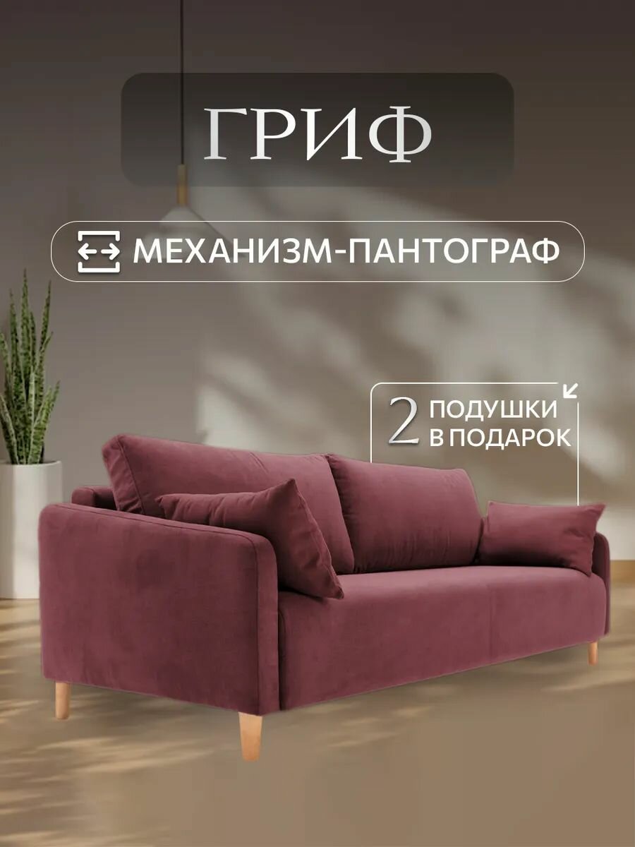 Диван-кровать гриф раскладной на кухню, в гостиную, спальное место 150х200, сиреневый
