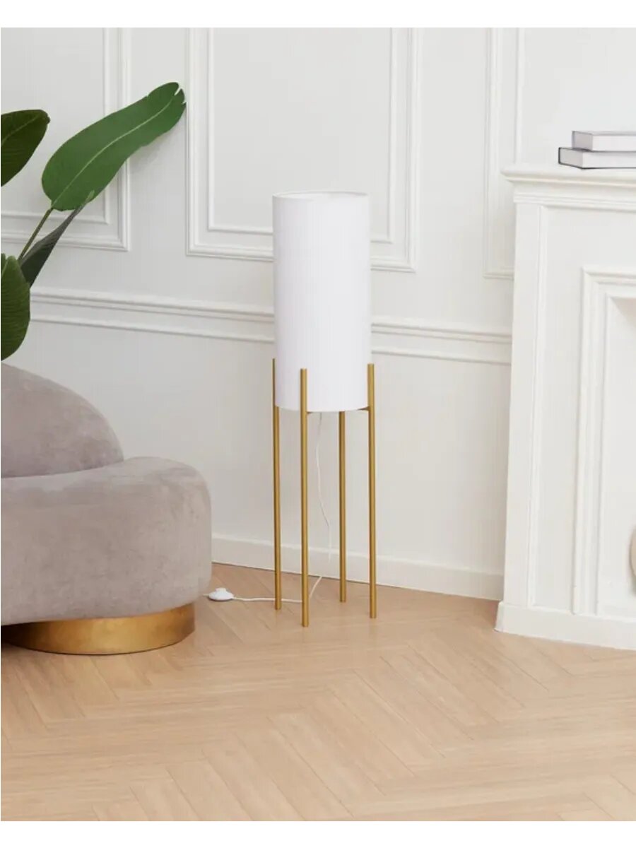 Торшер напольный золотой с белым абажуром в стиле лофт, светильник напольный классический, Альт, E27, 60 Вт