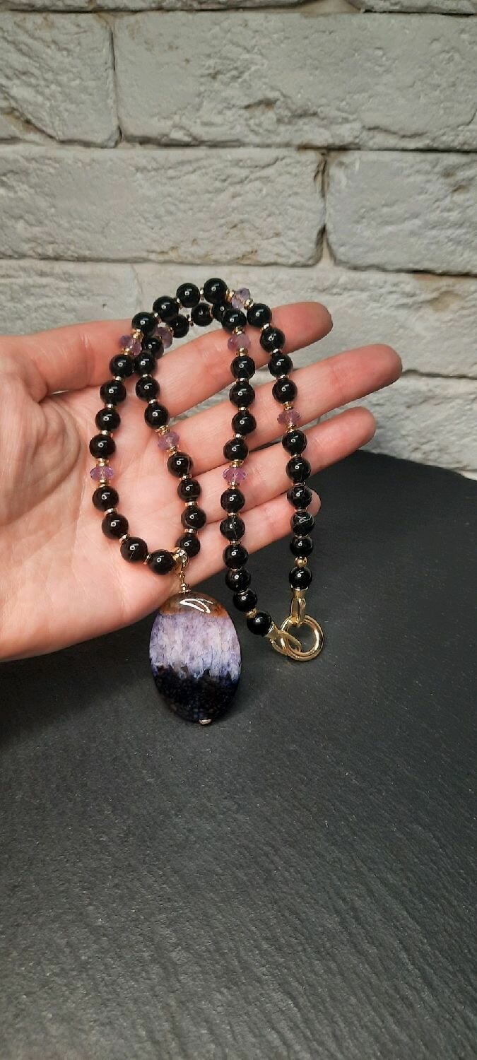 Колье, аметист, агат