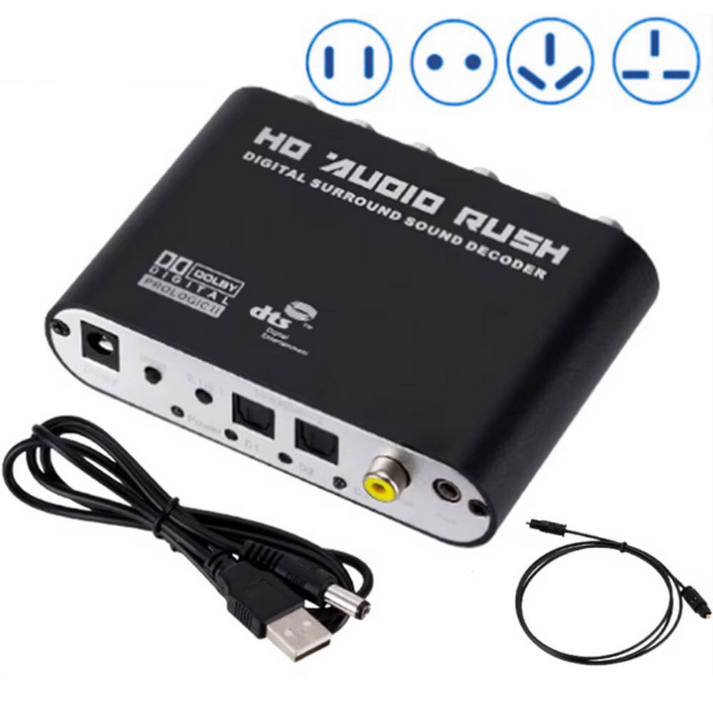 Цифро-аналоговый 5.1 аудио декодер усилитель + оптоволоконный кабель для ТВ