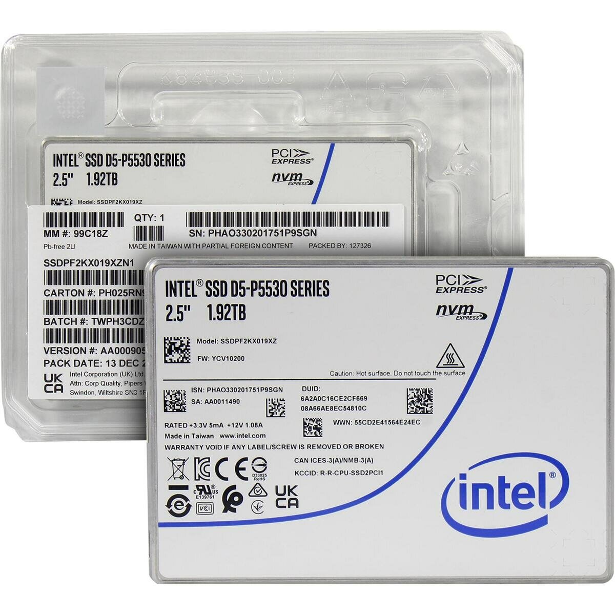 D5-P5530 SSDPF2KX019XZN1 1.92 Тб U.2 SFF-8639 PCI-E Gen4 x4 2.5" (толщиной 15 мм) 24x7, TBW 3500, 1 DWPD