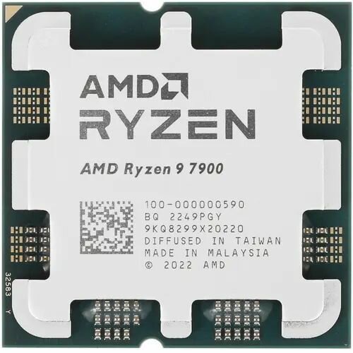 Процессор AMD Ryzen 9 7900 (100-000000590) OEM - AM5, 12 x 3.7 ГГц, L2 - 12 МБ, L3 - 64 МБ, 2 х DDR5-5200 МГц, AMD Radeon Graphics, TDP 65 Вт