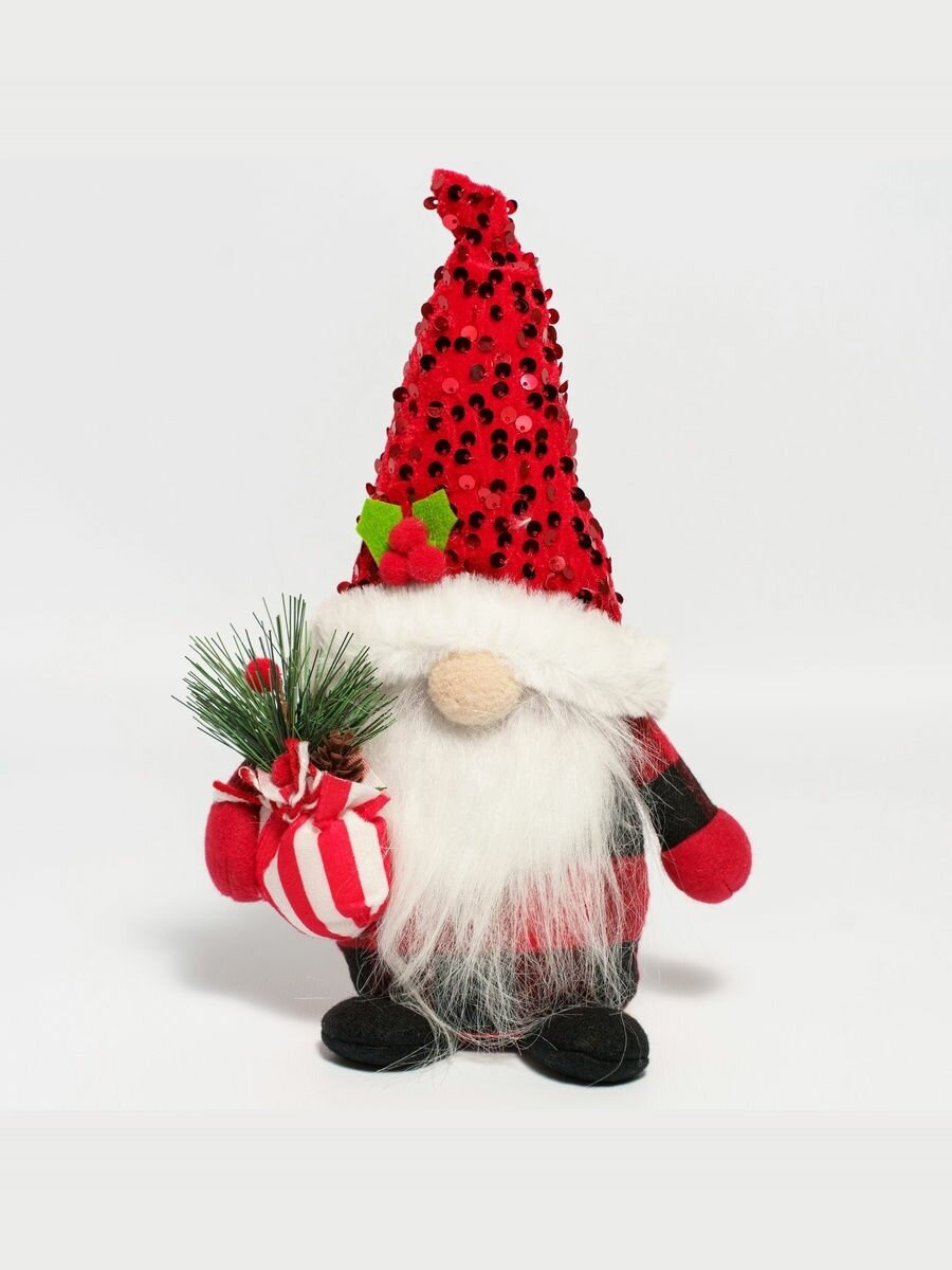 Новогодняя мягкая игрушка с блестками под елку Рудольф, Гном, домовенок, высота 31 см