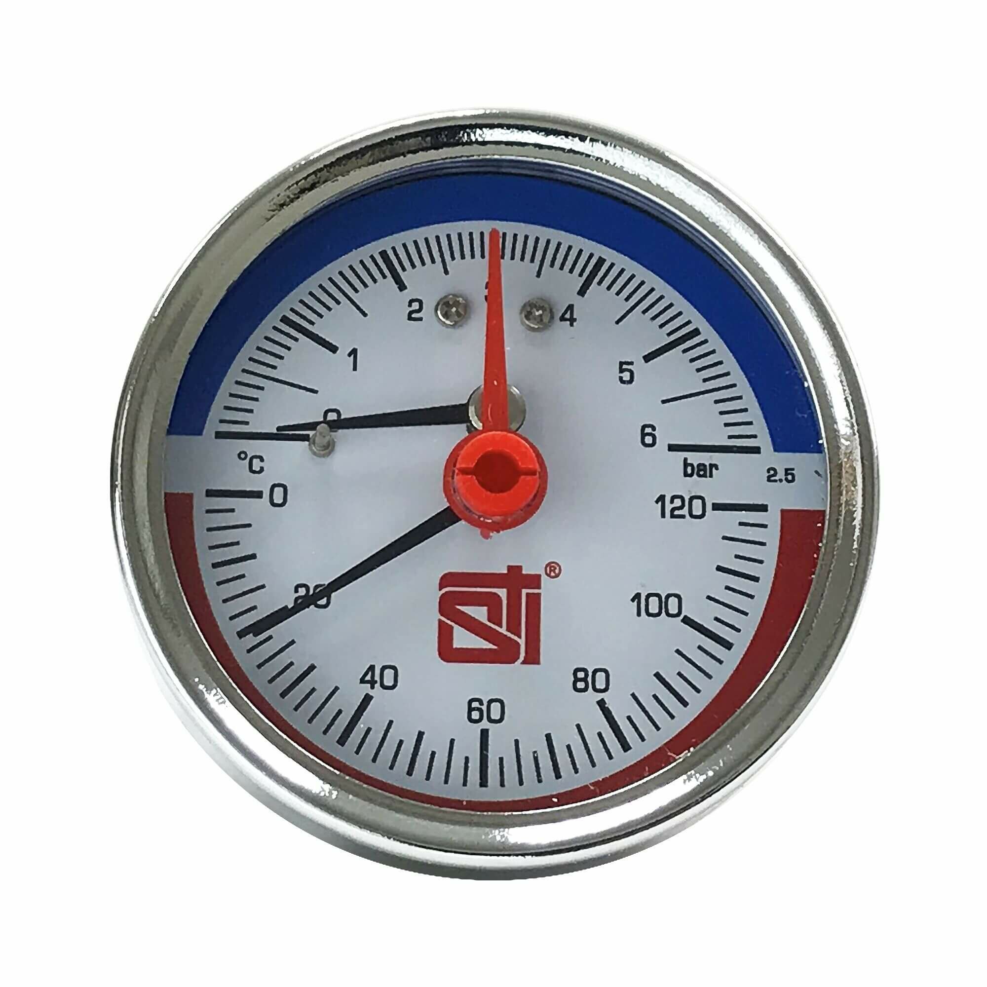 Термоманометр аксиальный STI 63 120C 6 bar (G 1/2")