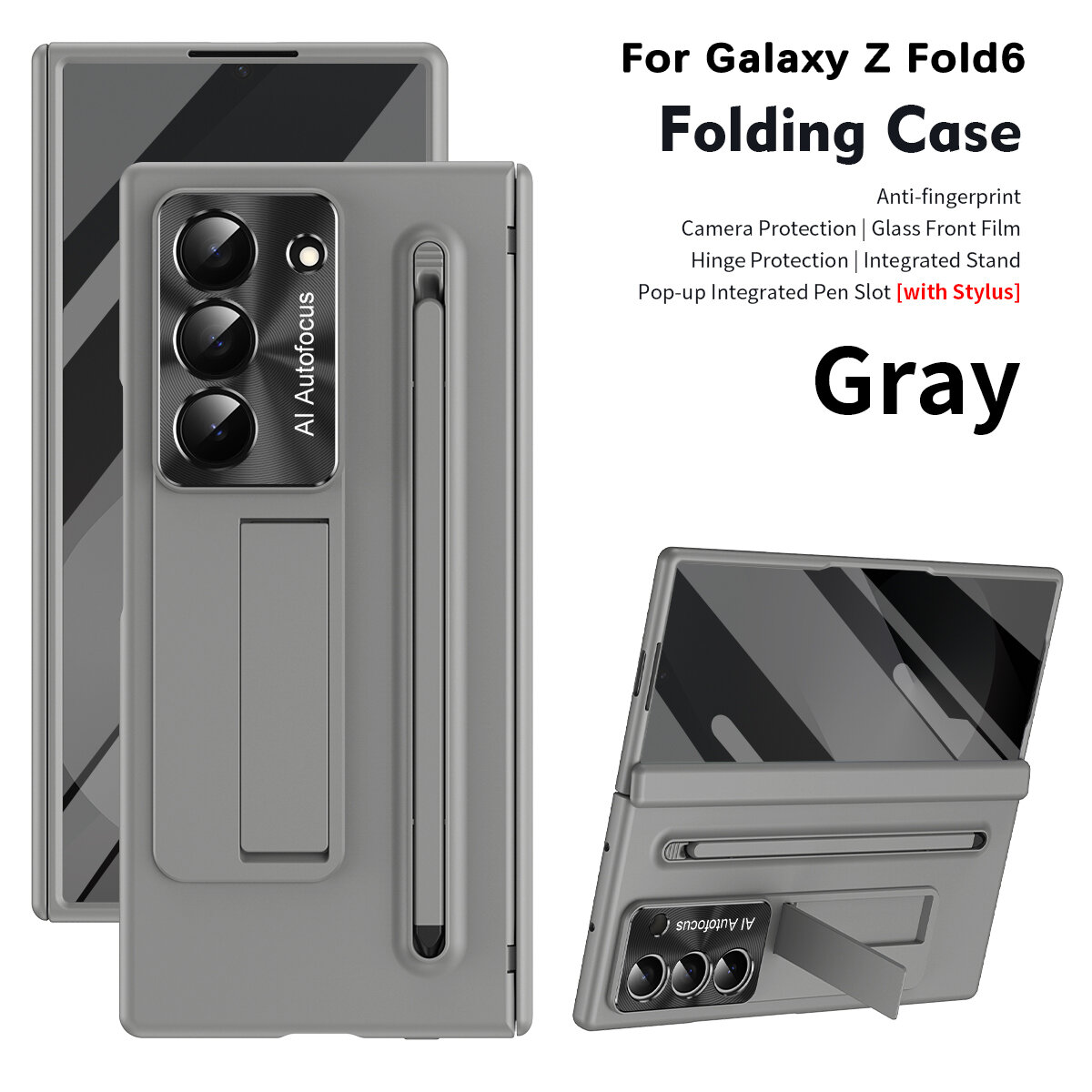 Подходит для Samsung Galaxy Z Fold6 / Самсунг Галакси Z Fold6 Чехол для смартфона, С ручкой от руки, с передней пленкой из закаленного стекла, Z Fold6, подставка, soft touch,360° Полная защита, резина