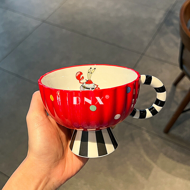 Губка Боб Квадратные Штаны высокая керамическая чашка креативная полосатая в горошек кружка для воды ручка женская домашняя кофейная чашка пара