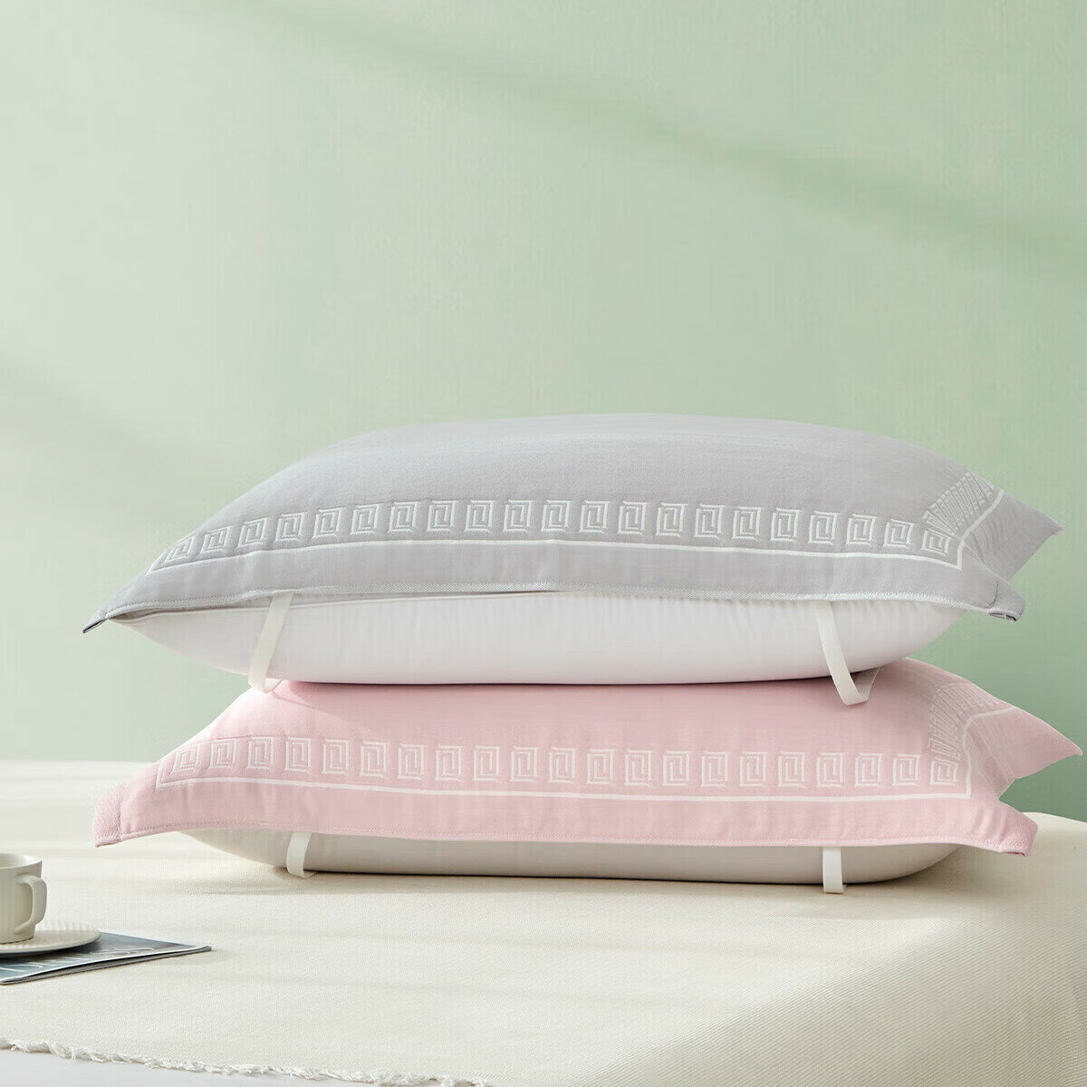 Luolai Home Textiles, Pure Cotton Antibacterial Anti-Mite Non-Slip Gauze Single Pillowcase, Gray, 50*80cm