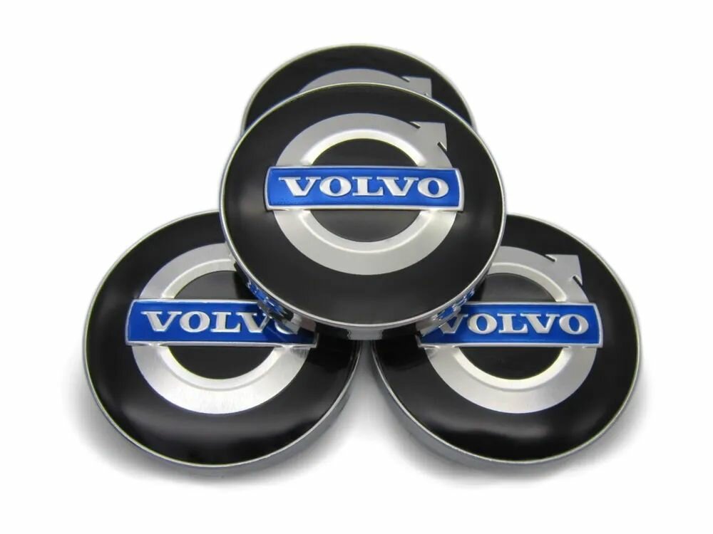 Колпачки заглушки на литые диски Volvo black 60/56 мм, комплект 4 шт.