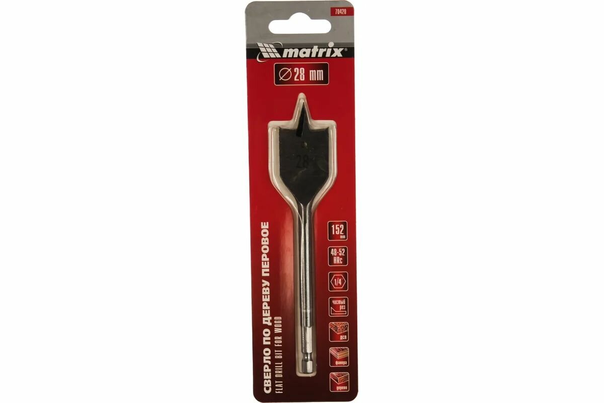 Сверло по дереву перовое, 28 мм 6-гранный хвостовик MATRIX 70420
