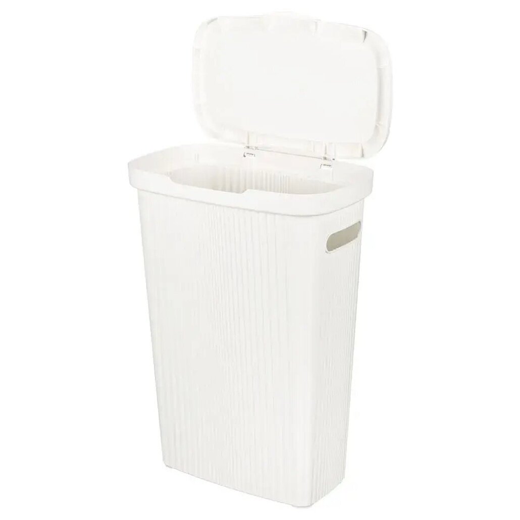 Корзина для белья пластиковая 45л с крышкой, белая, 45х29х63см, удобная переноска