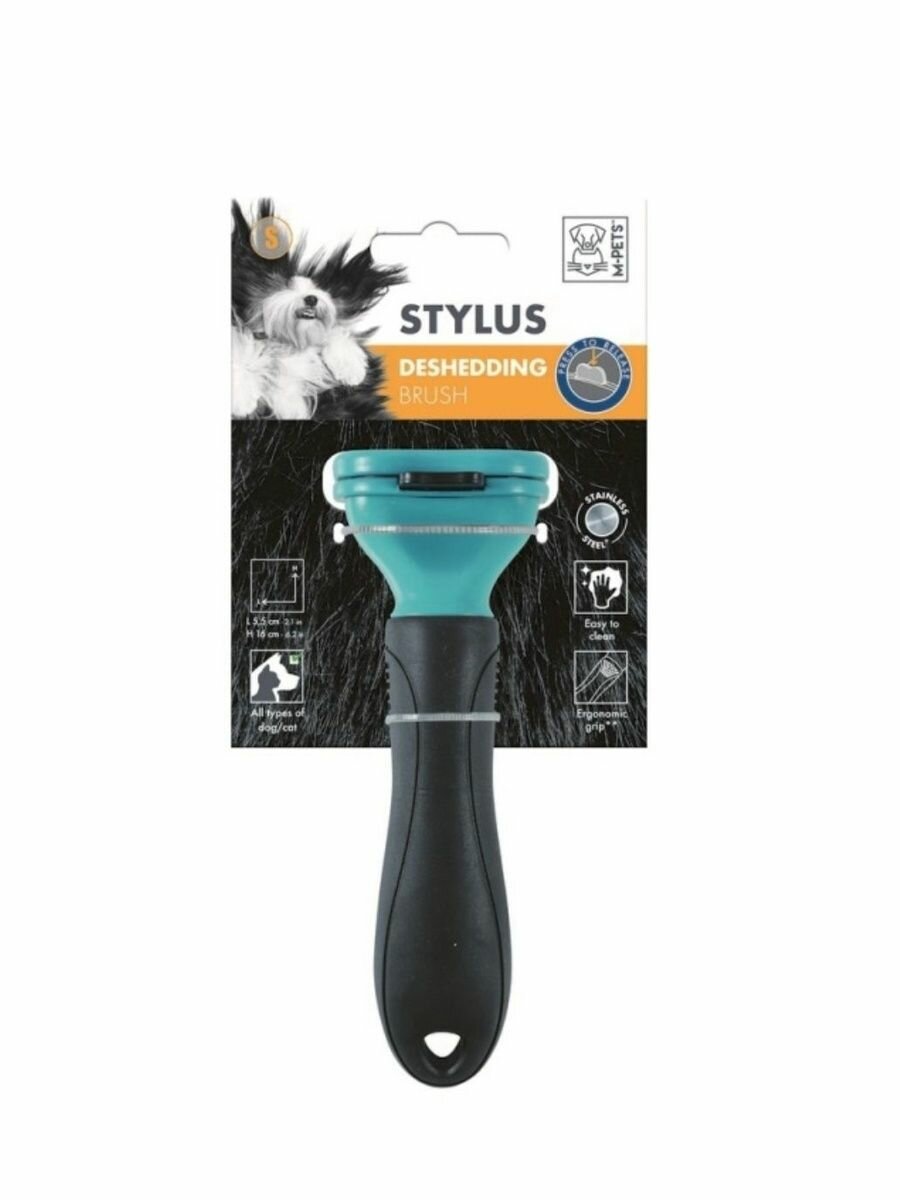 Щетка-дешеддер / пуходерка для вычесывания кошек и собак мелких, средних и крупных собак M-PETS, размер S, 5,5 x 16 см