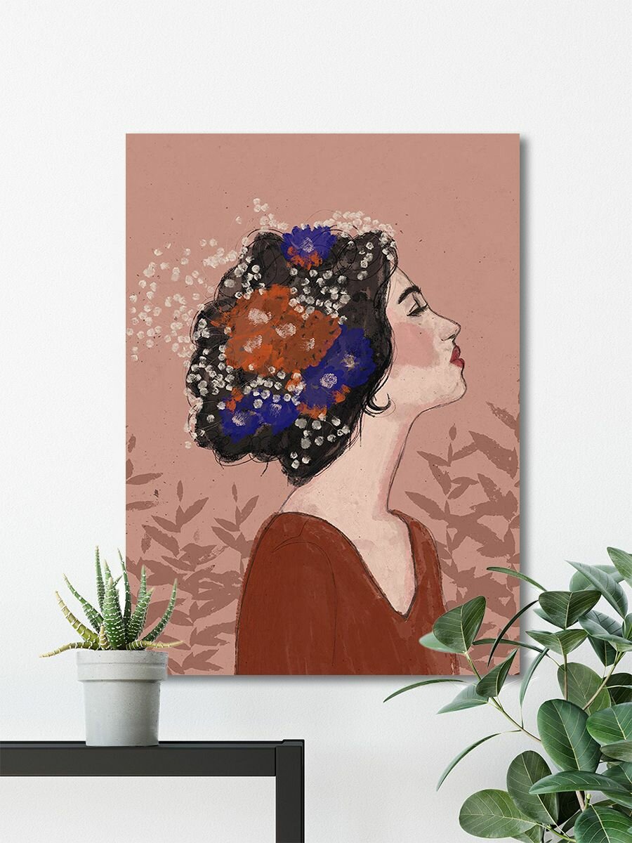 Модерн / картина абстракция -"Девушка с цветами" , современная картина / на стену в комнату, 30х40 см.