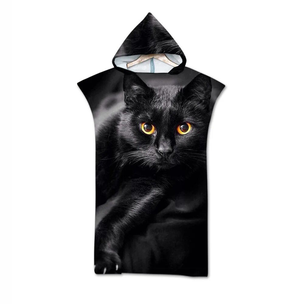 Пляжное полотенце с капюшоном и принтом из микрофибры для взрослых, быстросохнущее пончо для бассейна, банное полотенце с накидкой, Халат Черный, 7