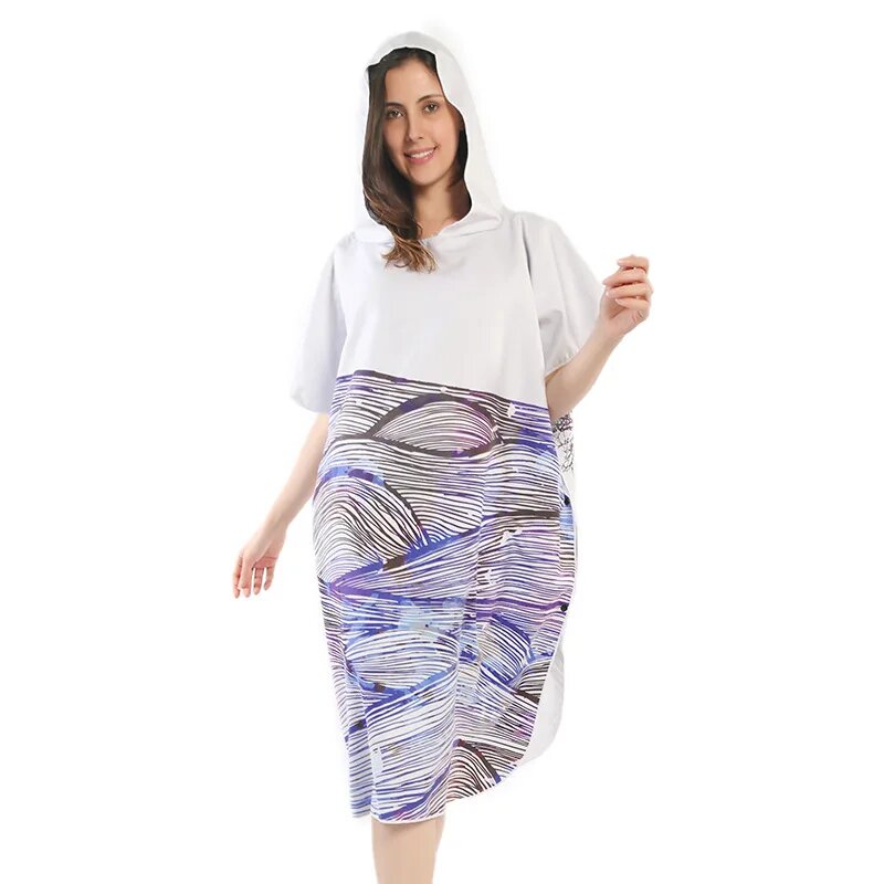 Пляжное полотенце с капюшоном и принтом из микрофибры для взрослых, быстросохнущее пончо для бассейна, банное полотенце с плащом, банный халат для фитнеса F0, 19