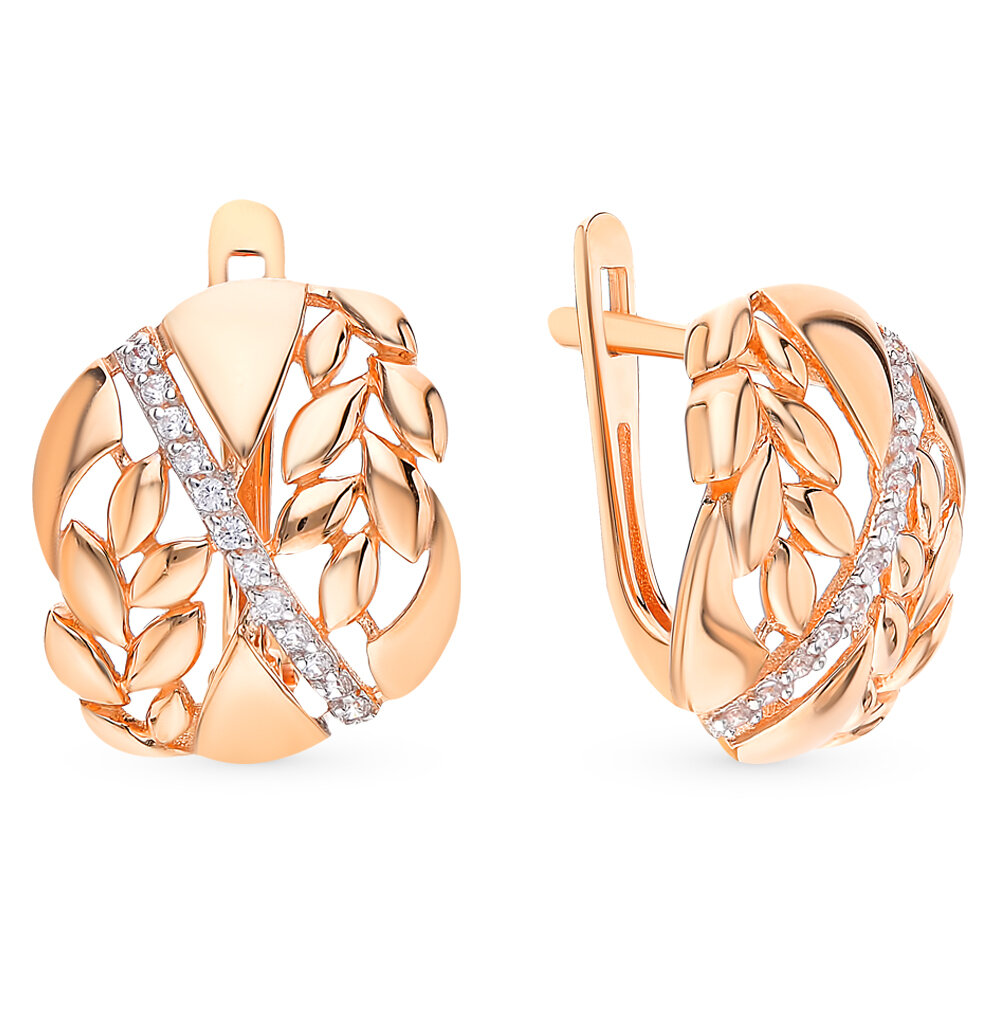 Серьги, красное золото, 585 проба, фианит