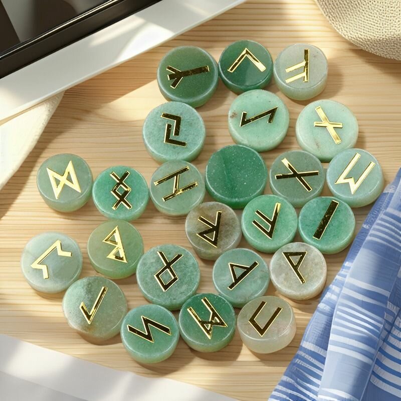 Руны Скандинавские, набор рун для гадания, ручная резьба, набор из 25 штук натуральный камень нефрит, хрустальный агат