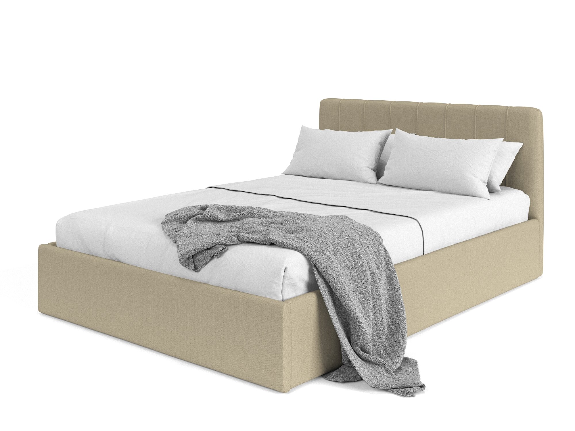 Кровать Soft Element Эра Beige 140х200, с мягким изголовьем, с подъемным механизмом, с ящиками, рогожка