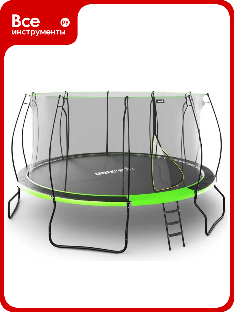 Батут UNIXline 14 ft UFO Green TRUF14GR5, Каркас батута выполнен из прочной гальванизированной стали