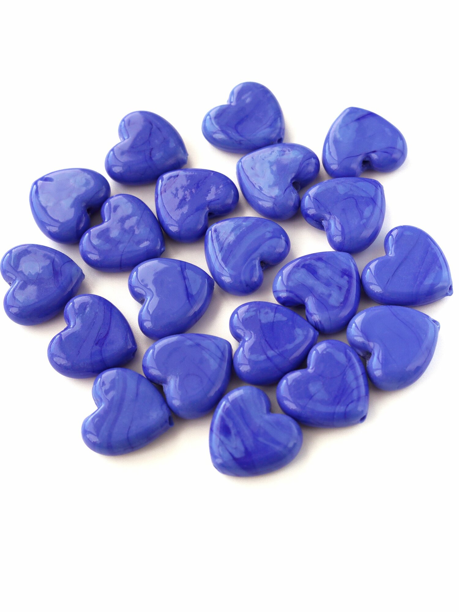 Бусины сердце Лэмпворк стекло 2 шт, барвинковый, 19.5x20.5x6.5 мм