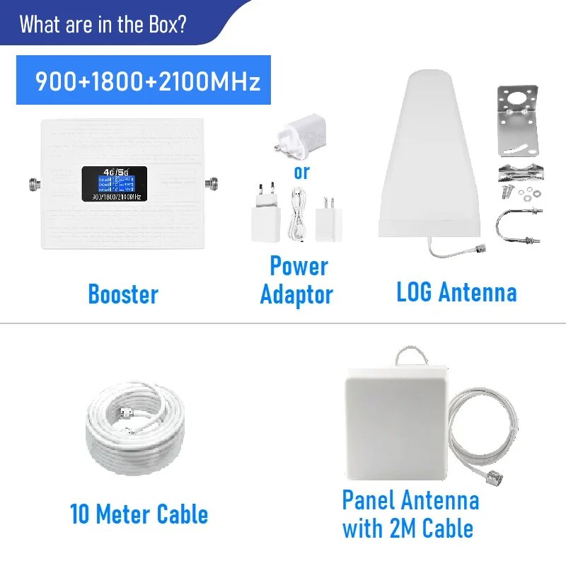 Трехдиапазонный 2G 3G 4G 5G диапазон LTE 900 1800 2100 Усилитель сотового сигнала 4G GSM повторитель Усилитель сетевого сигнала мобильного телефона 1 Antenna