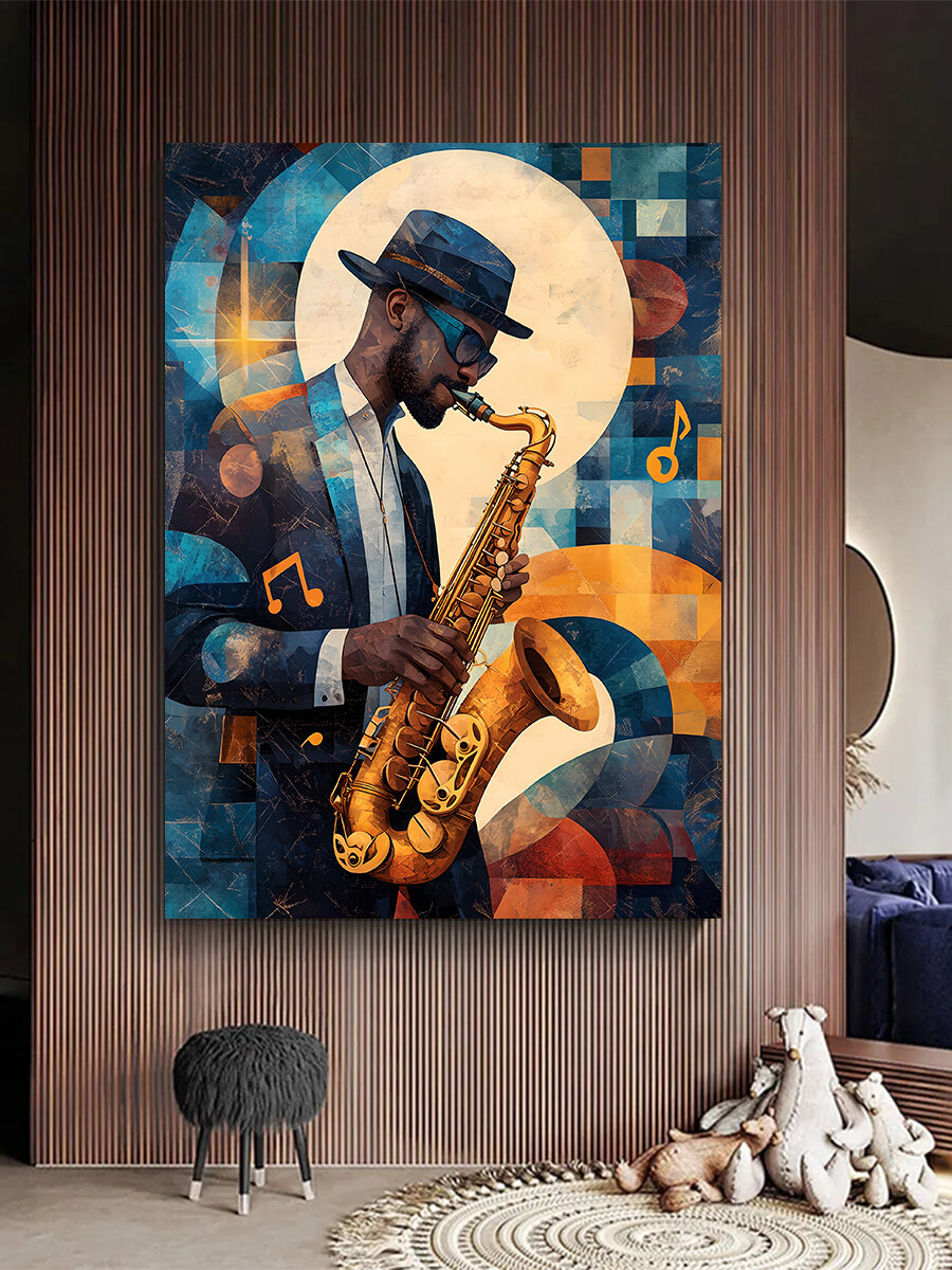 Картина на стену для интерьера - "Абстракция, музыкант / Саксофон" , 20х30 см.
