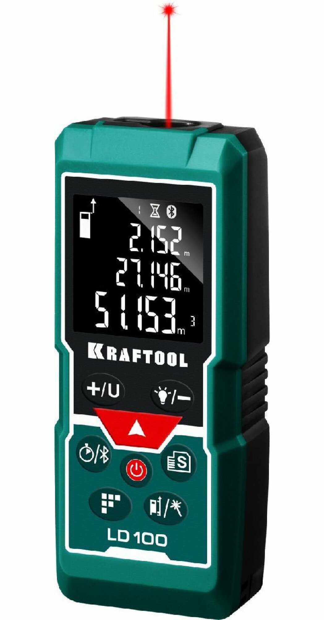 Лазерный дальномер KRAFTOOL LD-100 с Bluetooth 4.0 точность ±1,5 мм диапазон 0,05-100 м 9 функций питание 2xAAA защита IP54