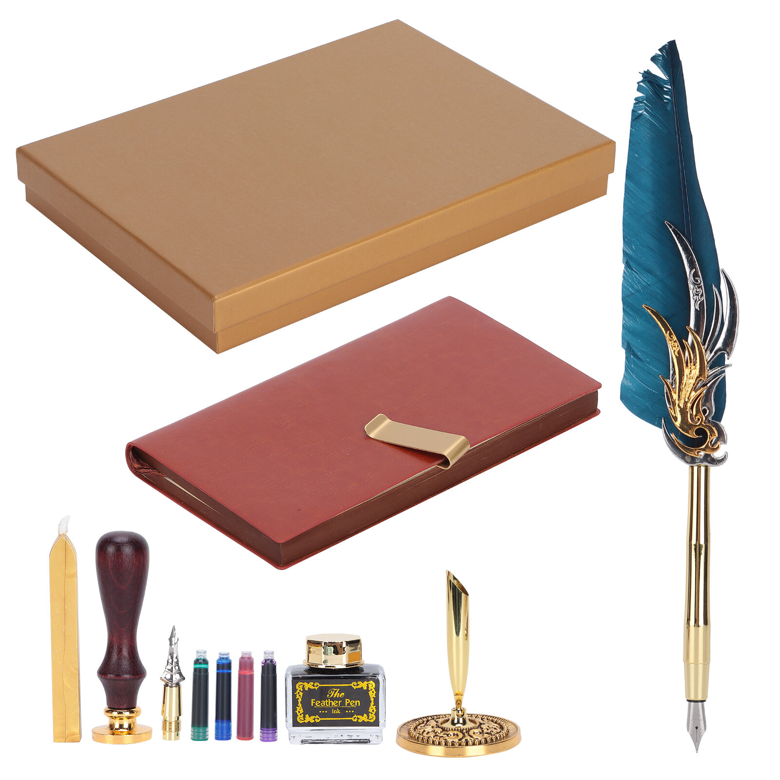 Набор ручек для каллиграфии с перьями, чернильный мешочек, перьевая ручка, подарочная коробка, набор инструментов с лаковым штампом SP139033, темно-синий