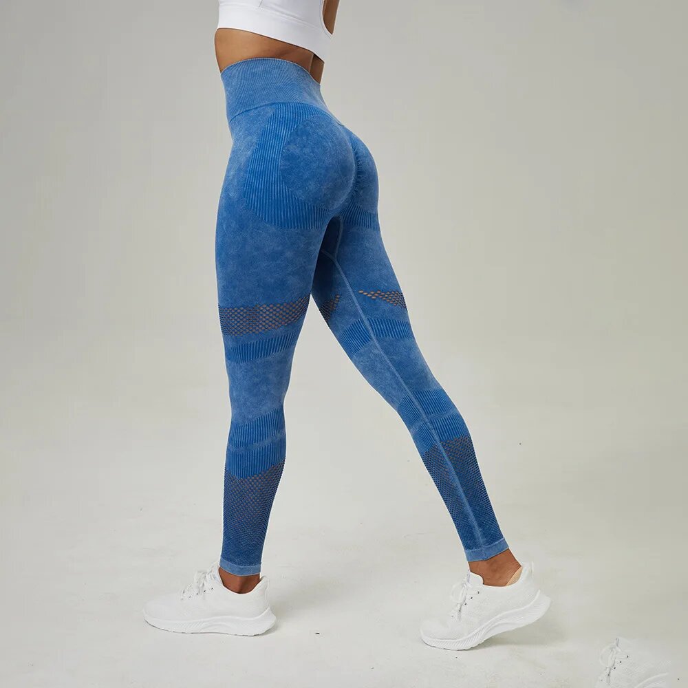 Брюки для йоги с высокой талией, леггинсы с эффектом пуш-ап для спортзала, бесшовные леггинсы, женские леггинсы для йоги, спортивные колготки для фитнеса и тренировок, M, Синий, Женский