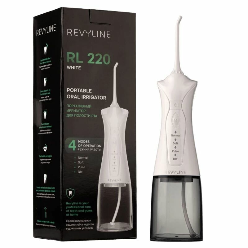 Ирригатор Revyline RL220 White, дорожный, импульсный, 4 режима, питание от аккумулятора